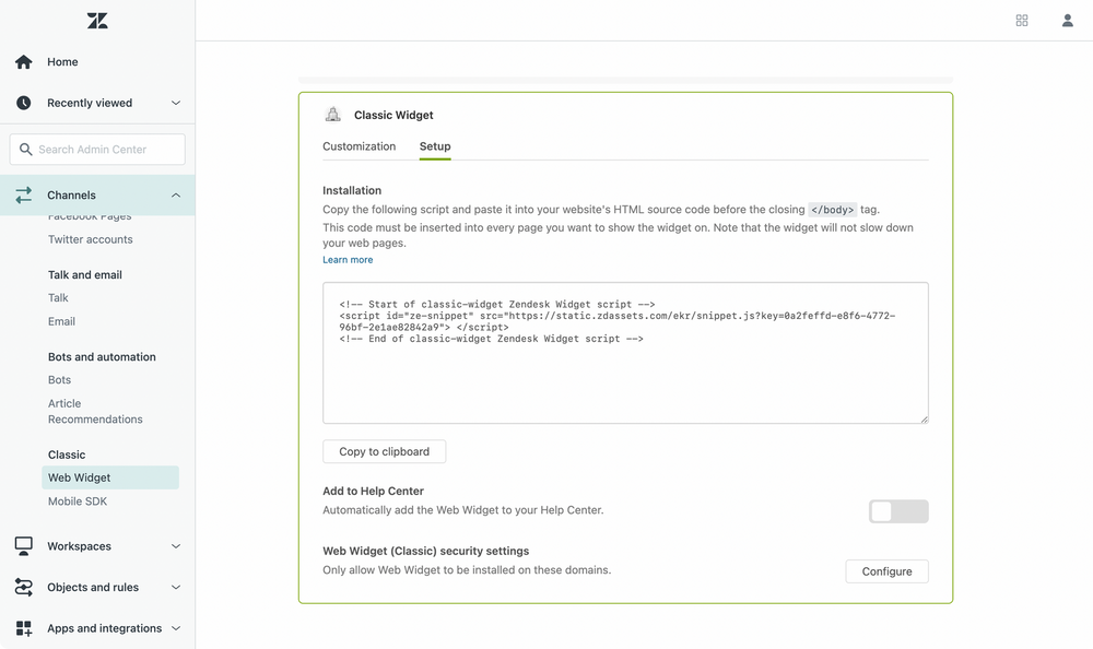 Classic Web Widget Authentication