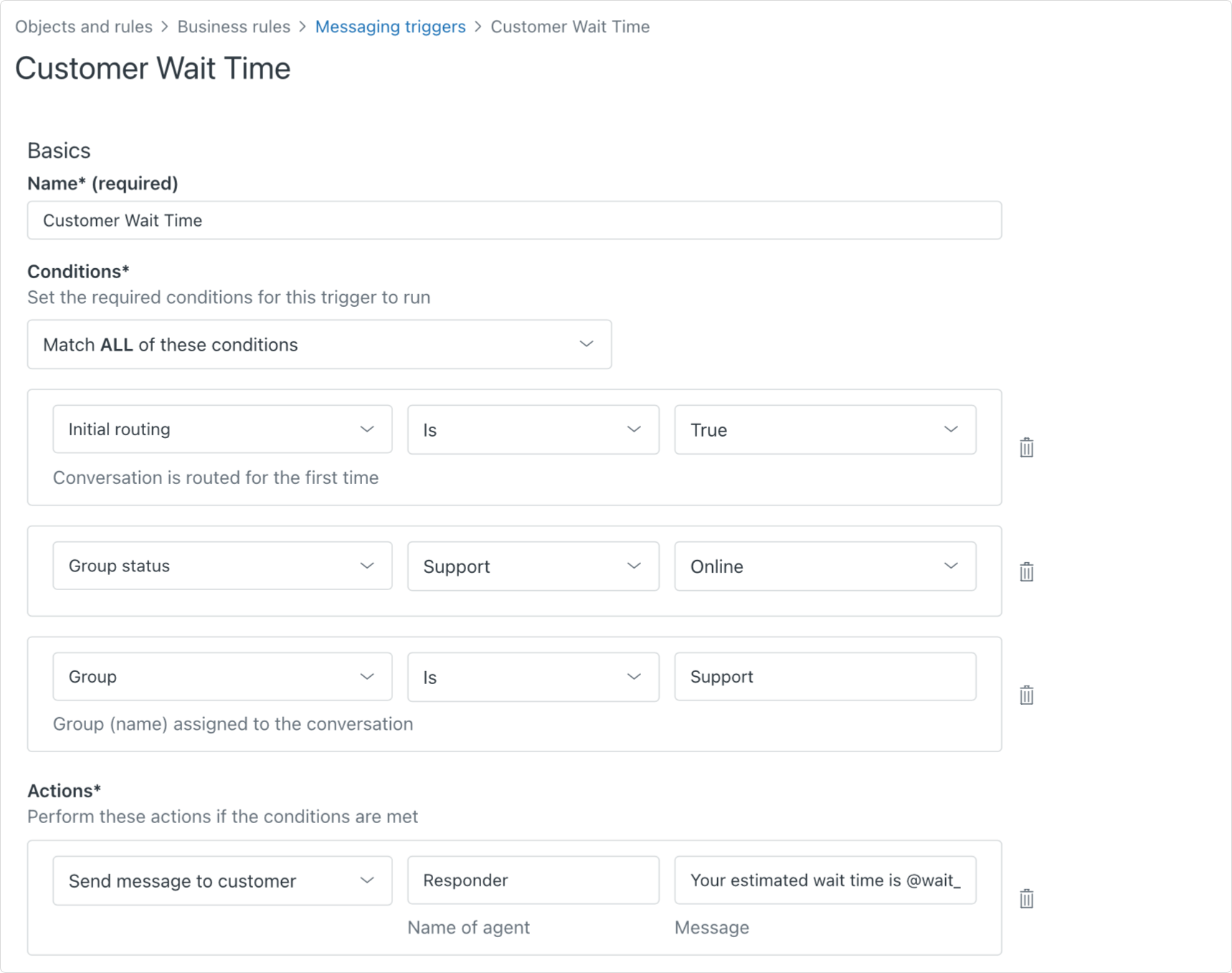Using Messaging triggers: Customer Wait Time & Messaging CSAT