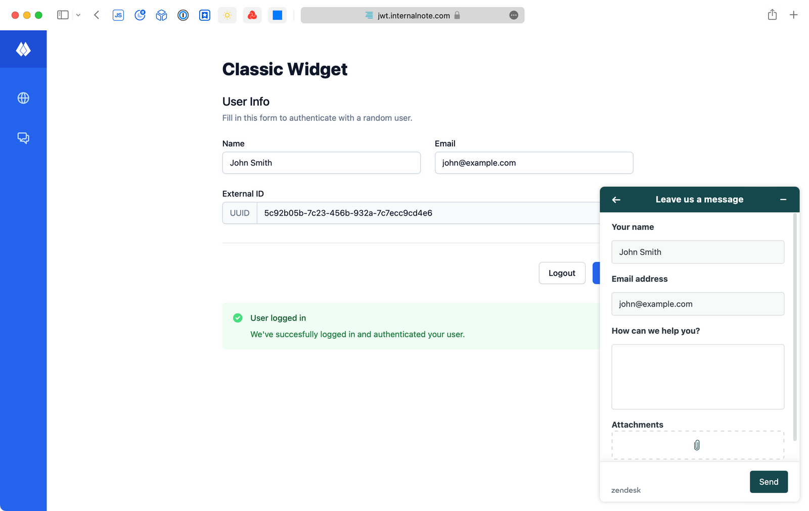 Classic Web Widget Authentication